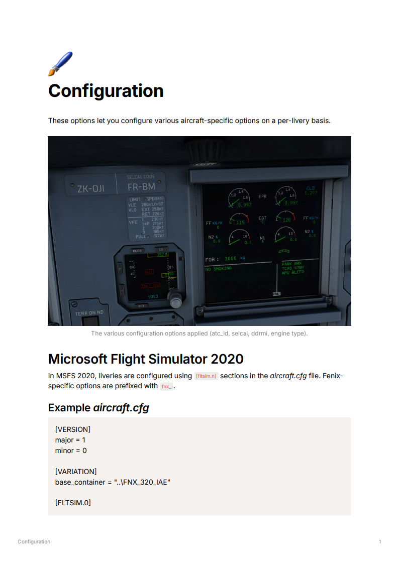 Airline Configurable Options via aircraft.cfg – FenixSim Support Hub
