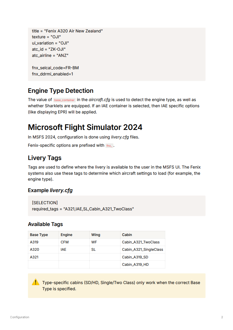 Airline Configurable Options via aircraft.cfg – FenixSim Support Hub